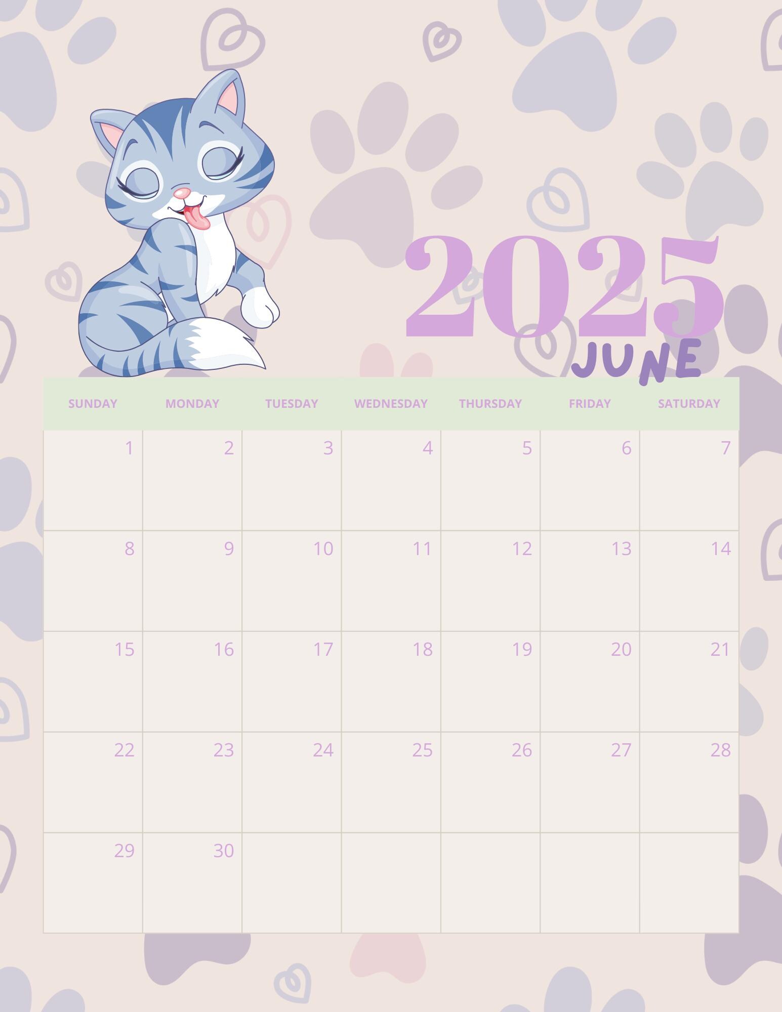2025 Cat Designed Calendar Printable 2025 Cat Designed Calendar ...