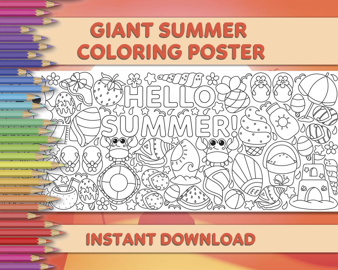 Giant Summer Coloring Poster | Beach Activity for Kids | Summer Party ...