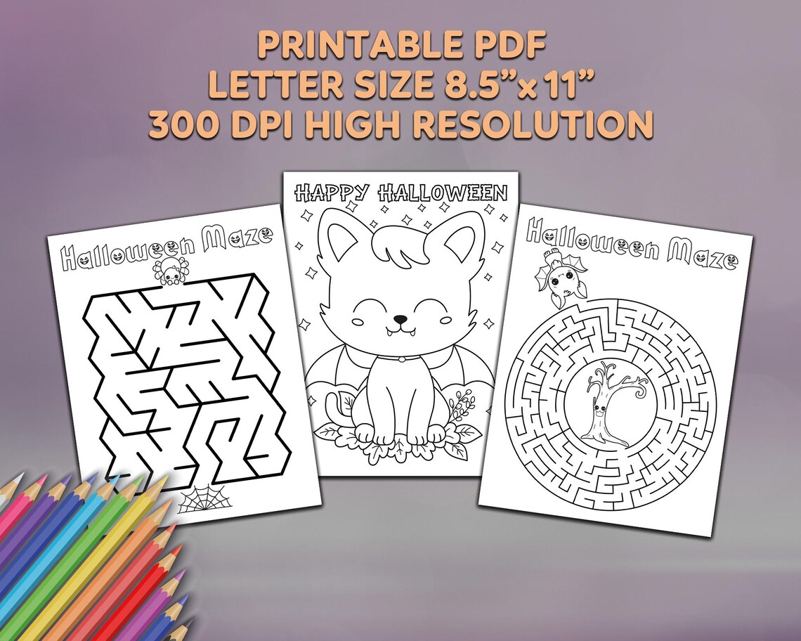 Halloween Activity Set: Mazes, Word Searches, and Coloring Pages ...