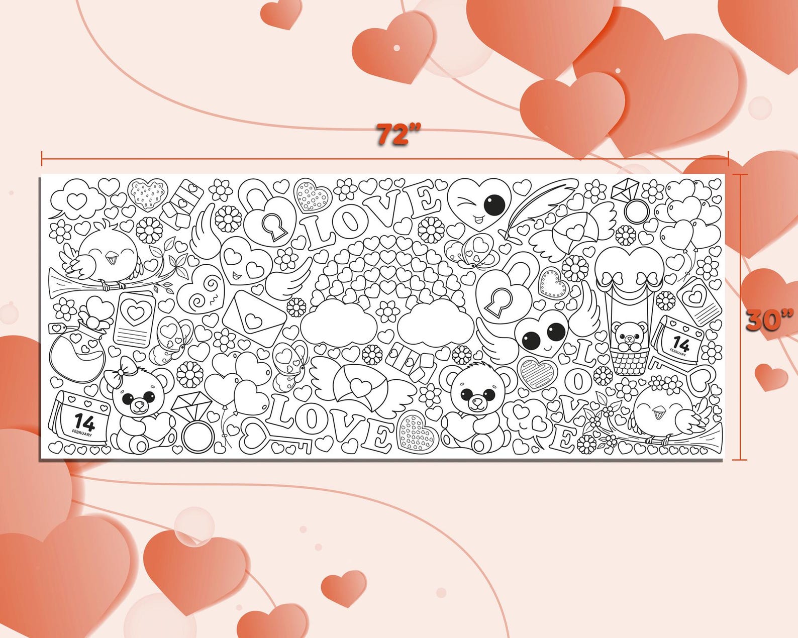 Póster GIGANTE para colorear del Día de San Valentín - Página grande ...