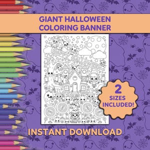 Giant Halloween Coloring Poster - Cute Kawaii Illustrations for Kids - Etsy