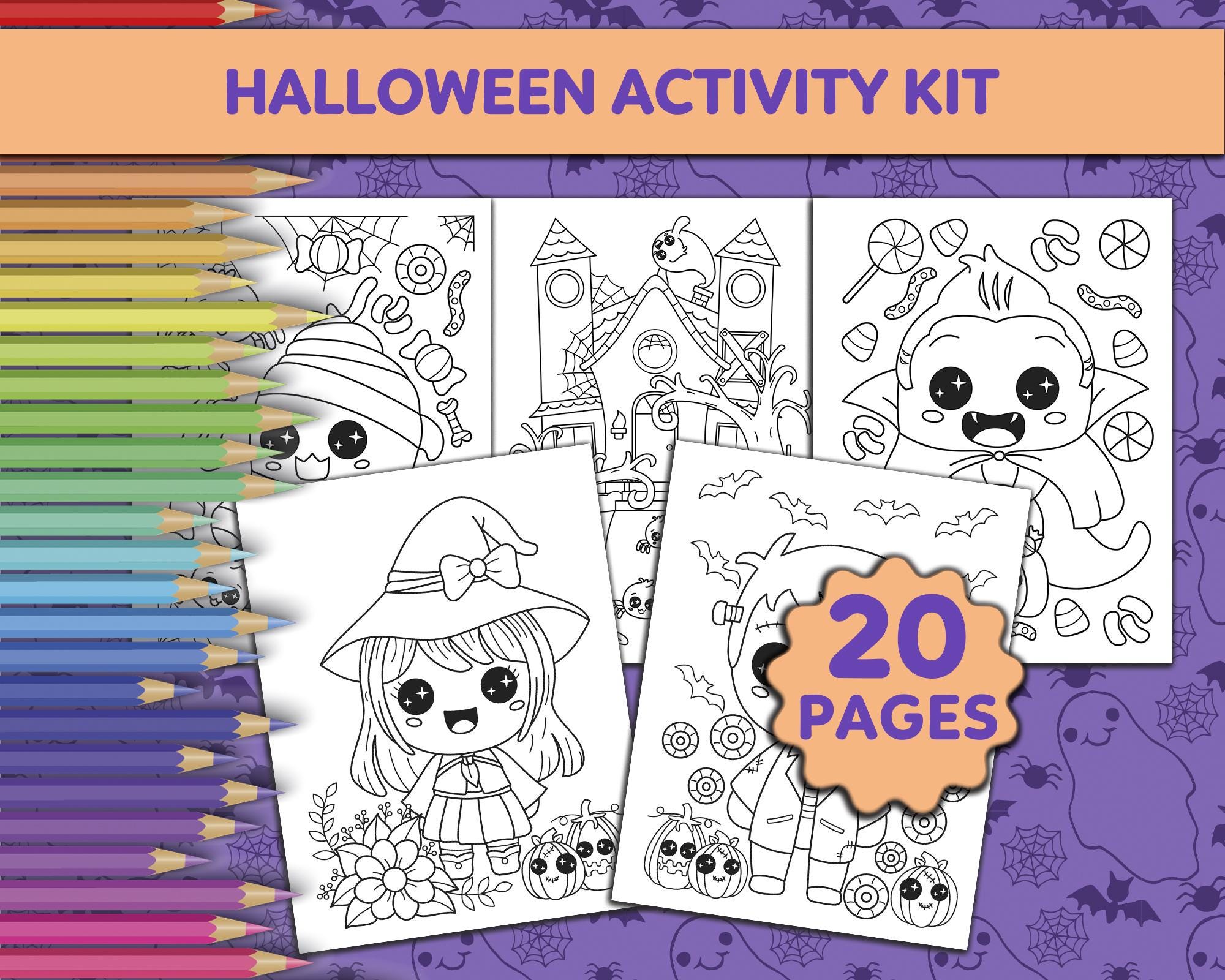 Pack de Páginas para Colorear de Halloween Imprimibles - 20 Diseños ...