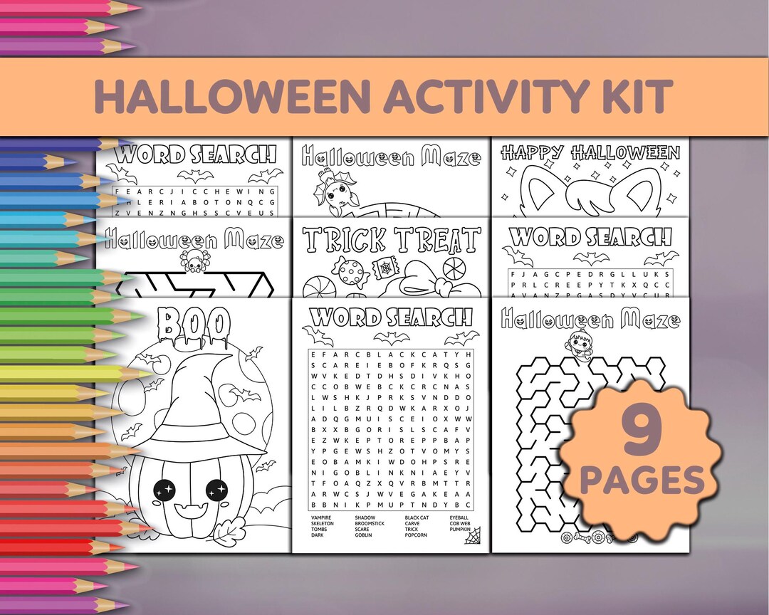 Halloween Activity Set: Mazes, Word Searches, and Coloring Pages ...