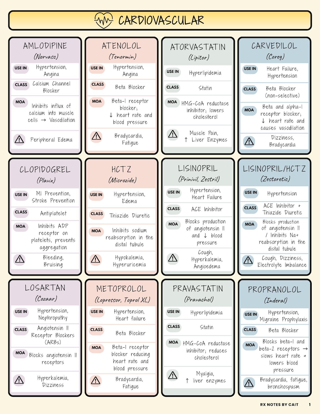 Categorized* Top 50 Drugs Cheat Sheet | Printable Pharmacology Study ...