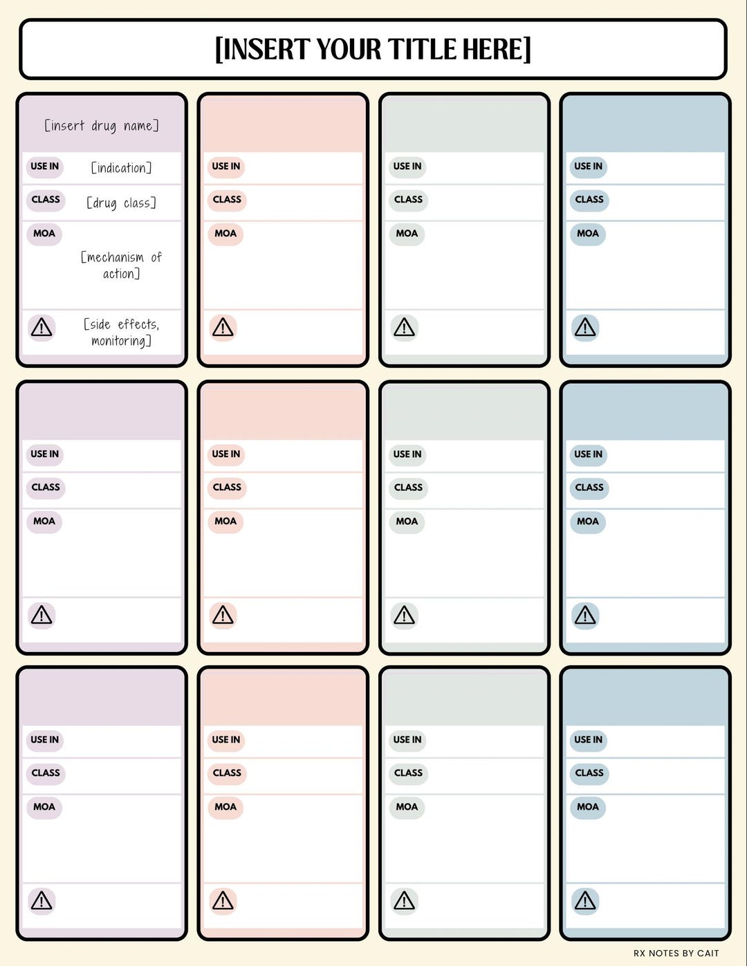 EDITABLE TEMPLATE | Mini Drug Cards | Canva Download for Healthcare ...
