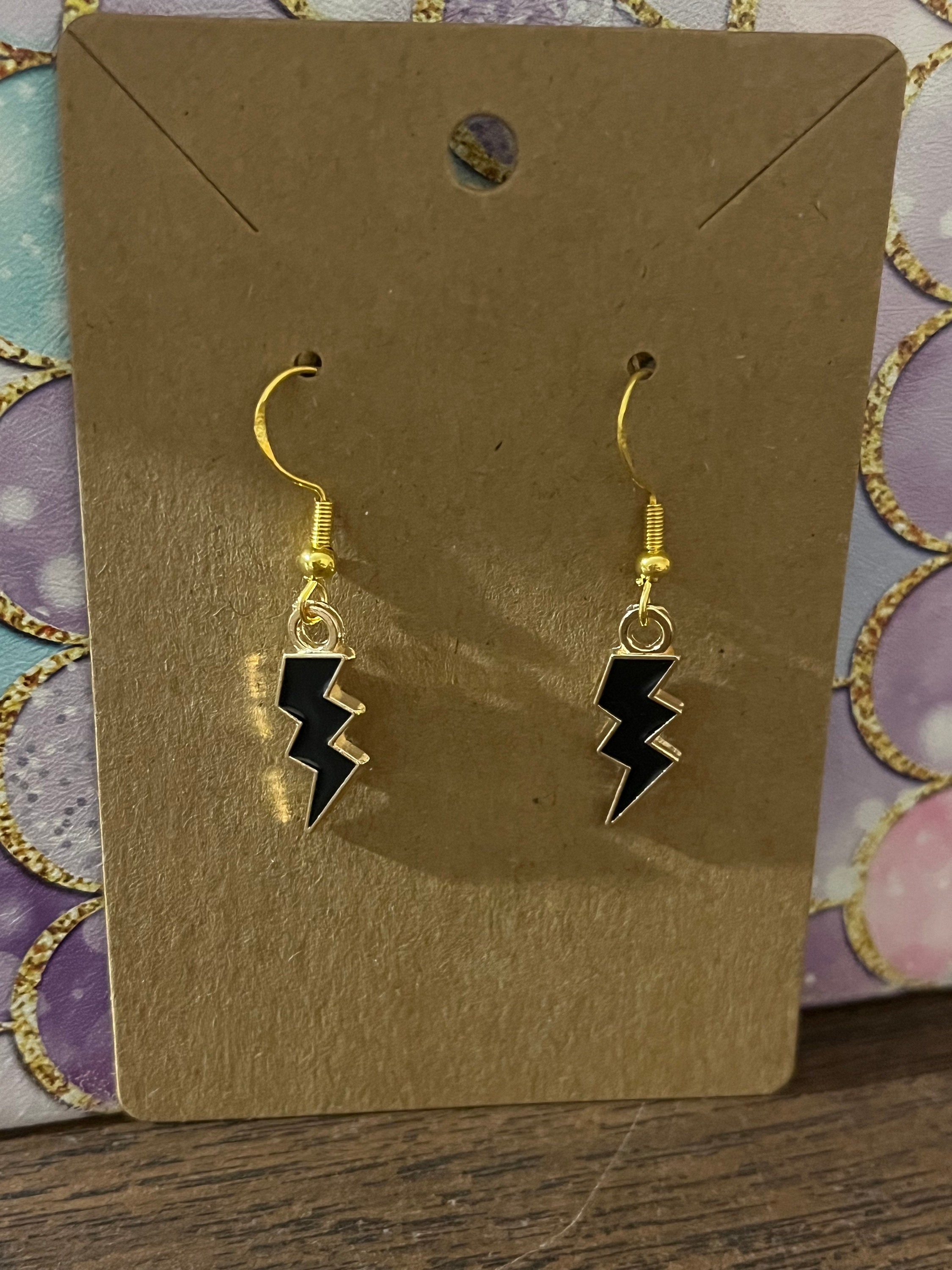 Lightening Bolt Gold Earrings- Assorted Colors - Etsy