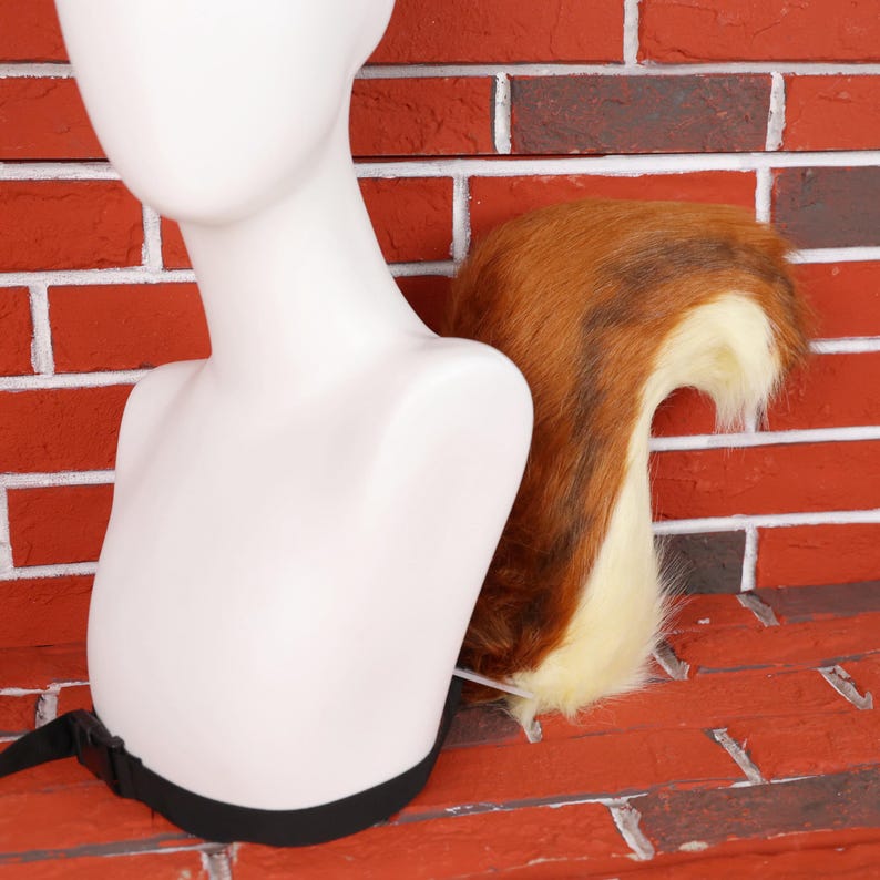 Realistic Faux Fur Squirrel Tail Brown Cream Black Striped Animal Tail ...