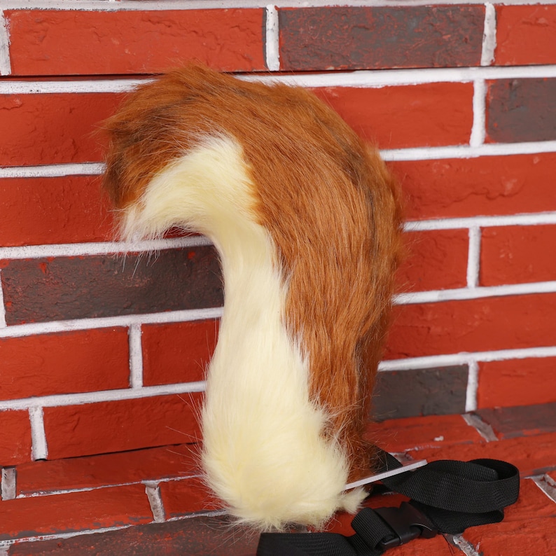 Realistic Faux Fur Squirrel Tail Brown Cream Black Striped Animal Tail ...