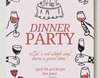 Dinner Party Invitation Digital Template - Etsy