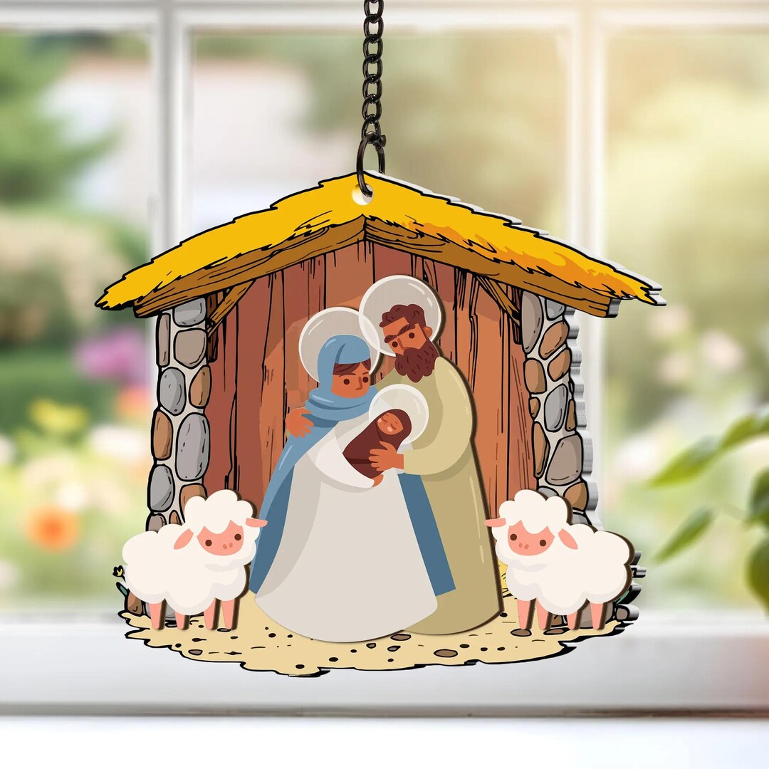 Nativity Scene Suncatcher, Faux Stained Acrylic Christian Window ...
