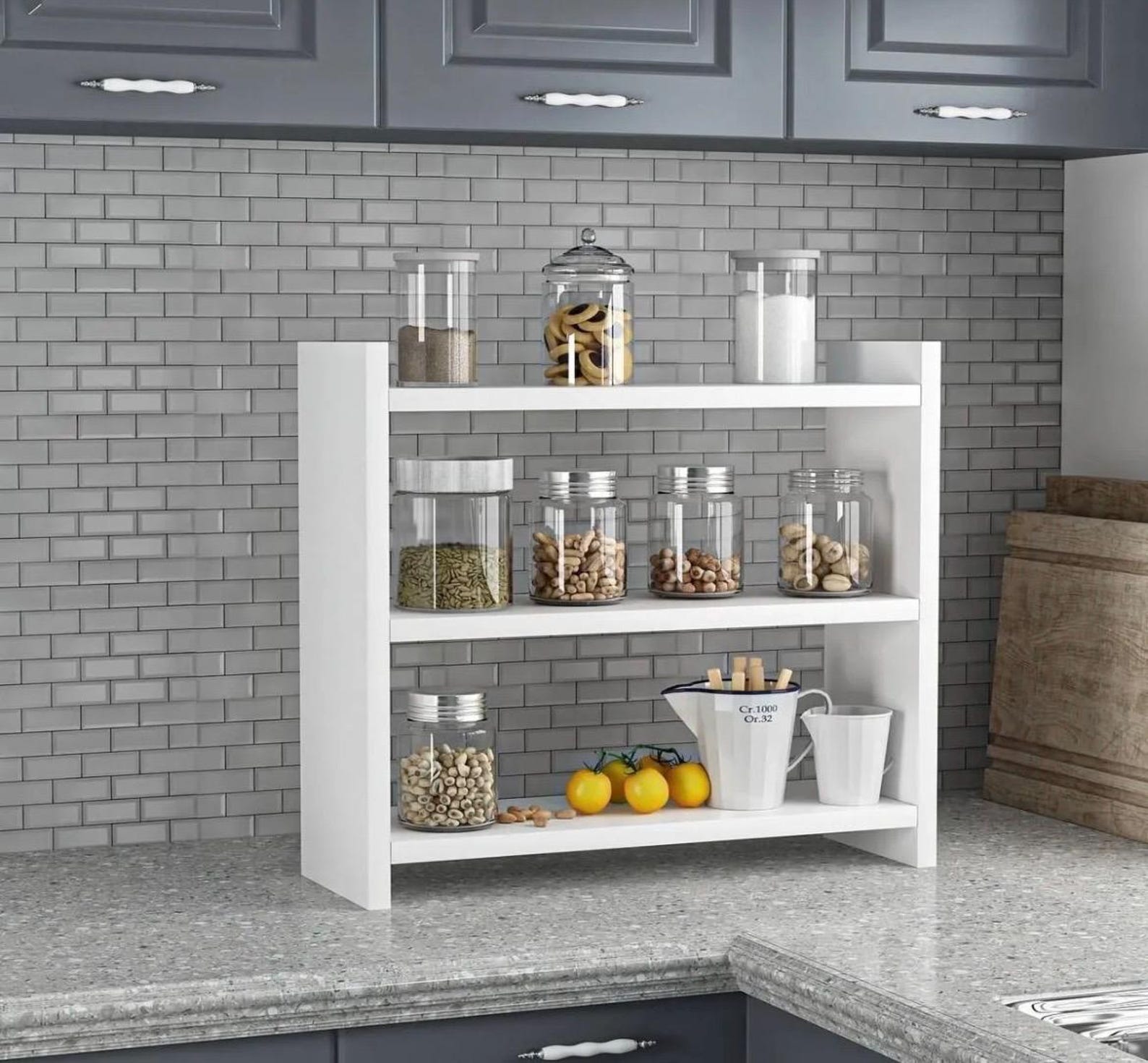 Tier Melamine Kitchen Countertop Shelf | Spice Storage Organizer ...