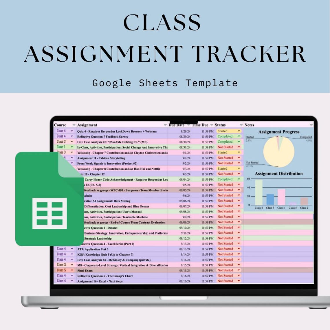 Assignment Tracker for Students, Google Sheets & Excel Assignment ...