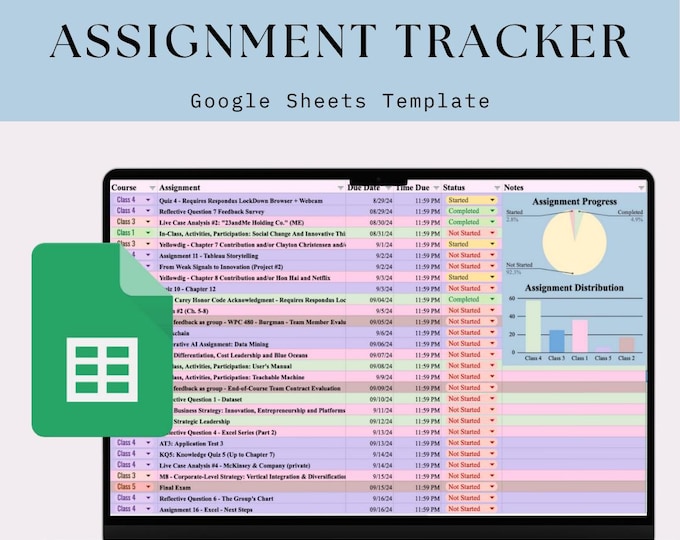 Assignment Tracker for Students, Google Sheets & Excel Assignment ...