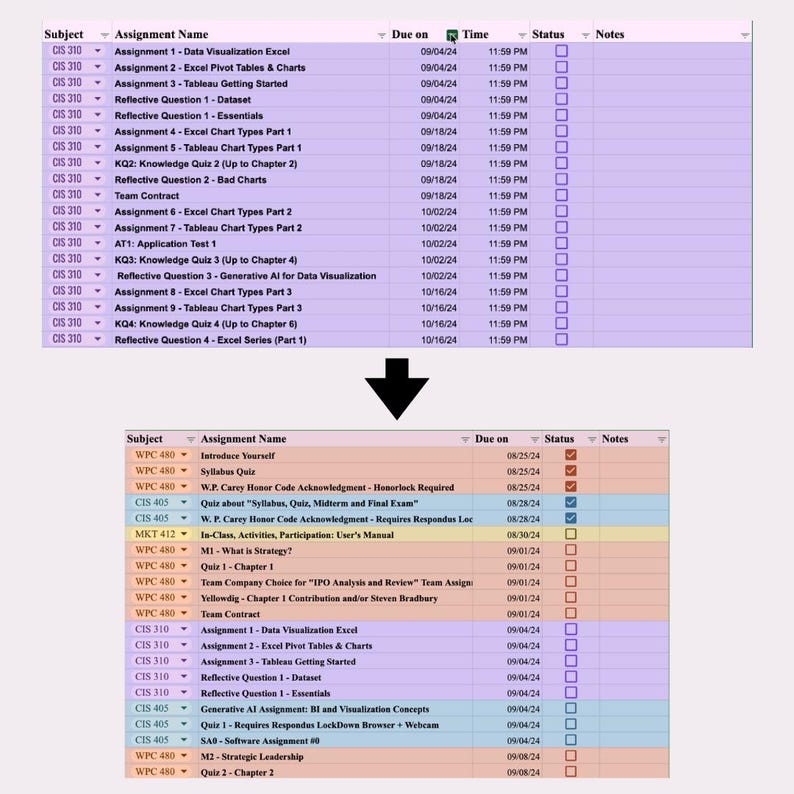 Class Assignment Tracker, Google Sheets Assignment Tracker, Digital ...