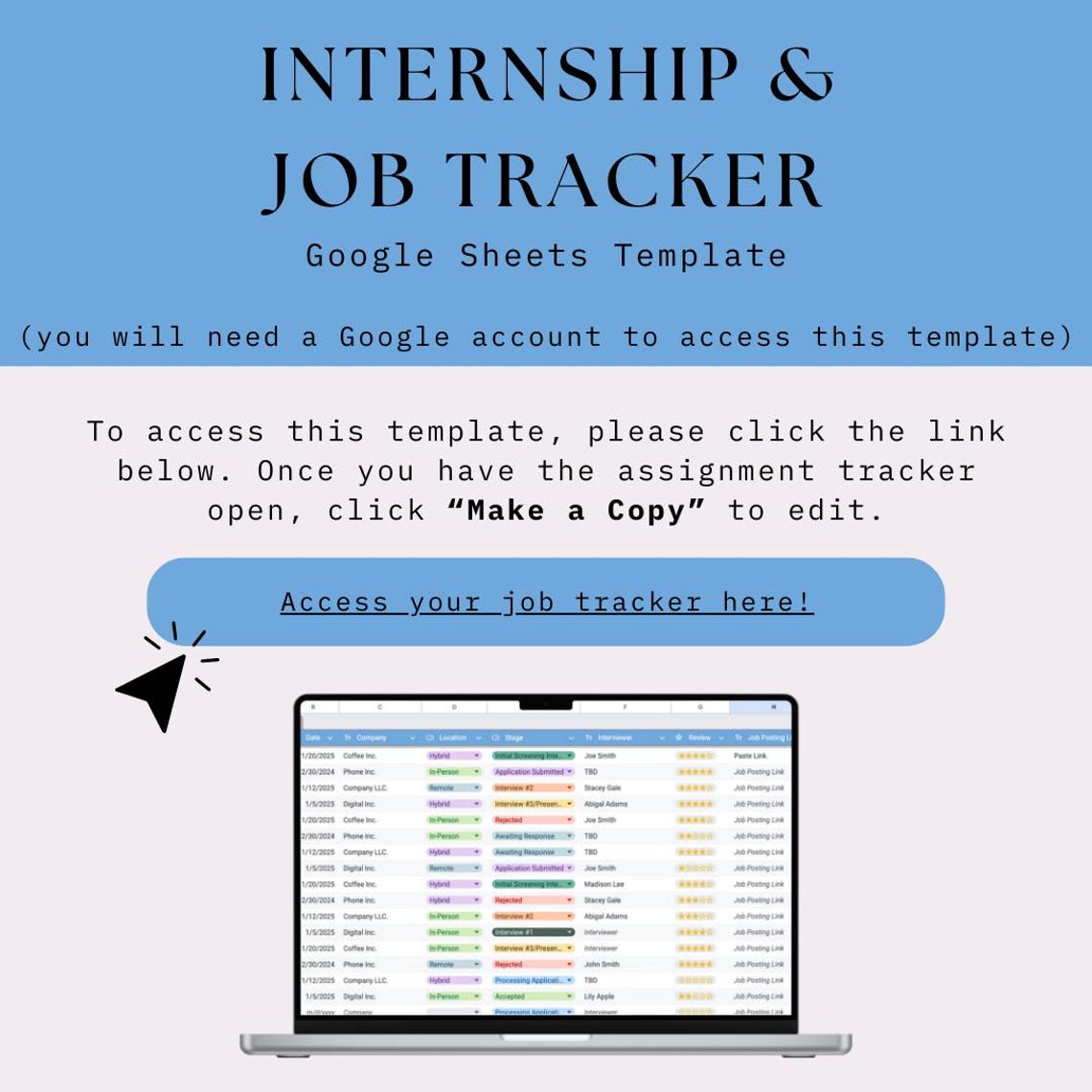 INTERNSHIP & JOB TRACKER, Instant Download Google Sheets Application ...