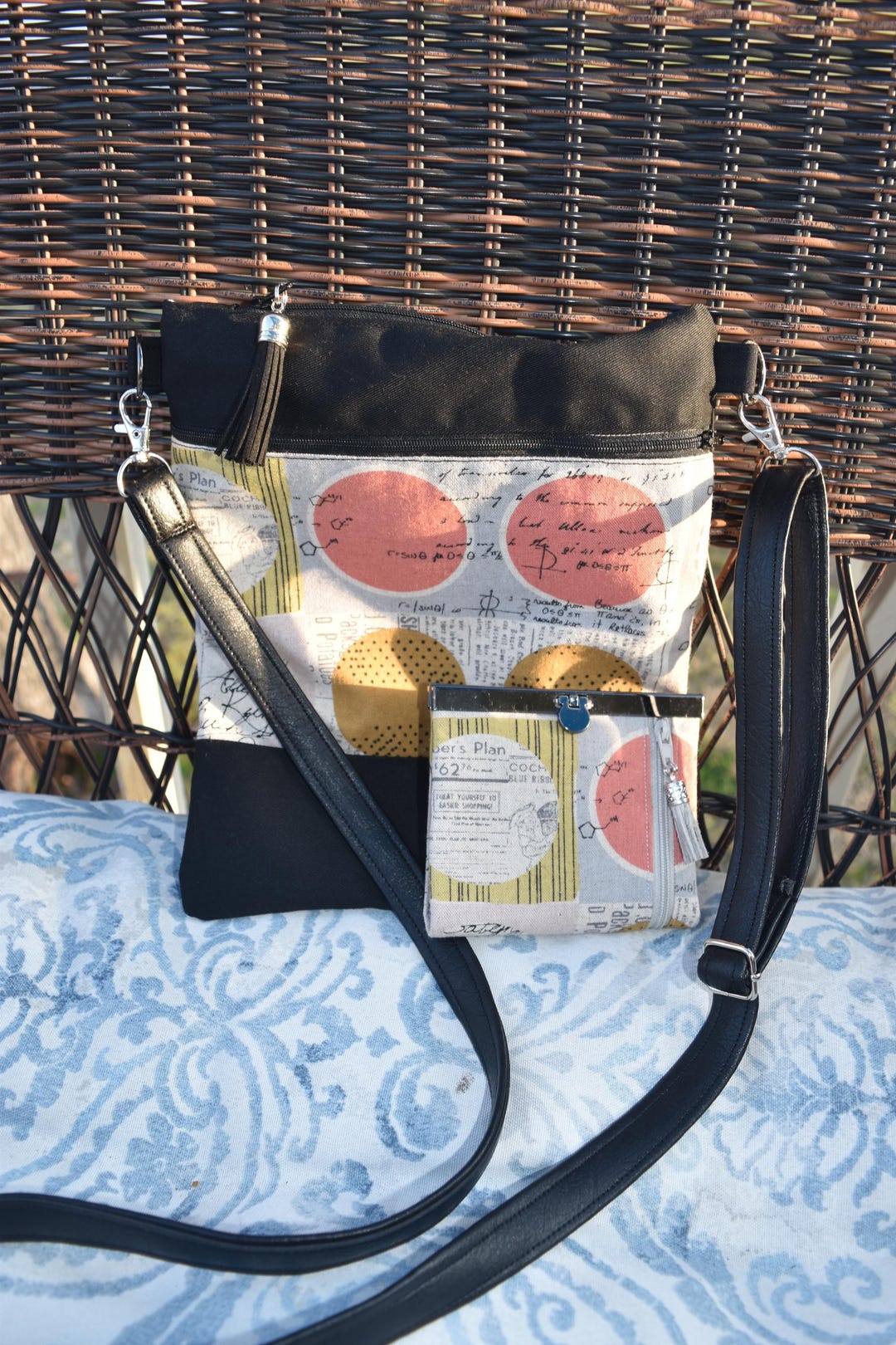 Small Cross-body Purse & Matching Wallet~ Zen Chic Linen Fabric ~ Faux ...