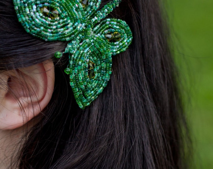 Hair Comb French Beaded Green Butterfly Vintage Beads - Etsy