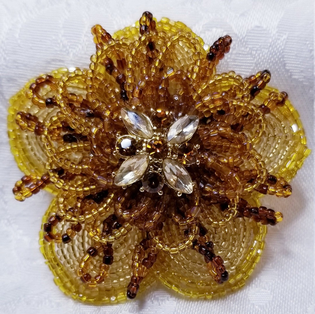 French Beaded Flower, Beaded Flower Pin, Flower Brooch, Decorative ...