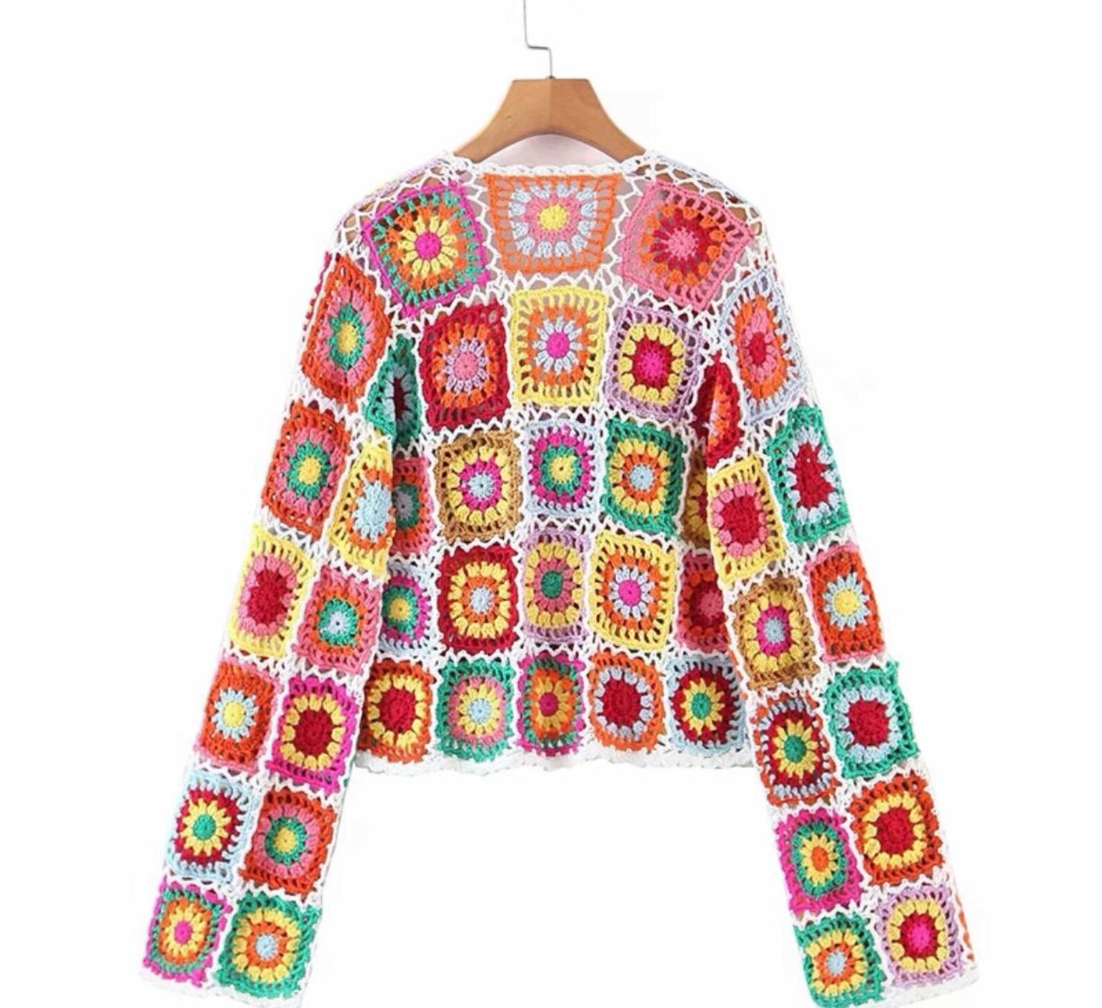 Crochet Jumbo Rose Cardigan, Colorful Granny Square Cardigan, Crochet ...