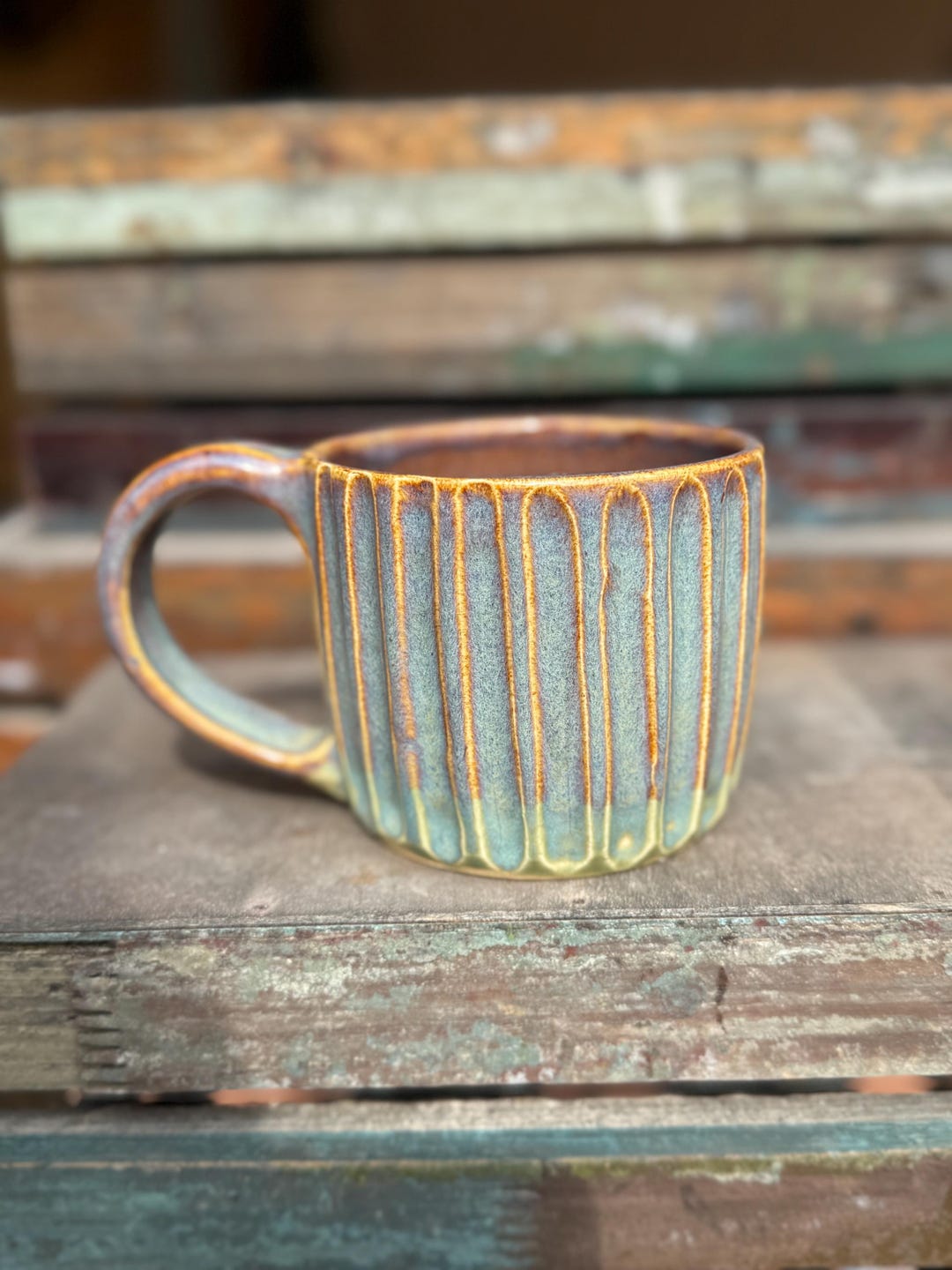 Handmade Carved Ceramic Mug Rustic Iron Reactive Glaze – Wheel Thrown ...