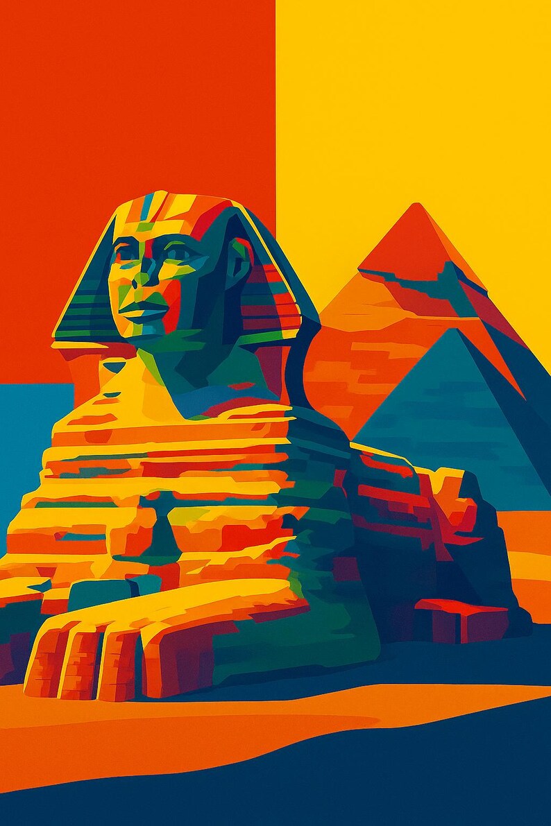 Pyramids of Giza & Sphinx Pop Art Print | Egypt Wall Art | Colorful ...