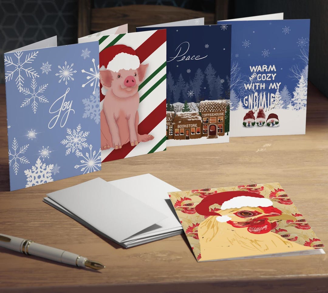 Holiday Greeting Card Set Winter Seasonal Multiple Occasion Hand-drawn ...