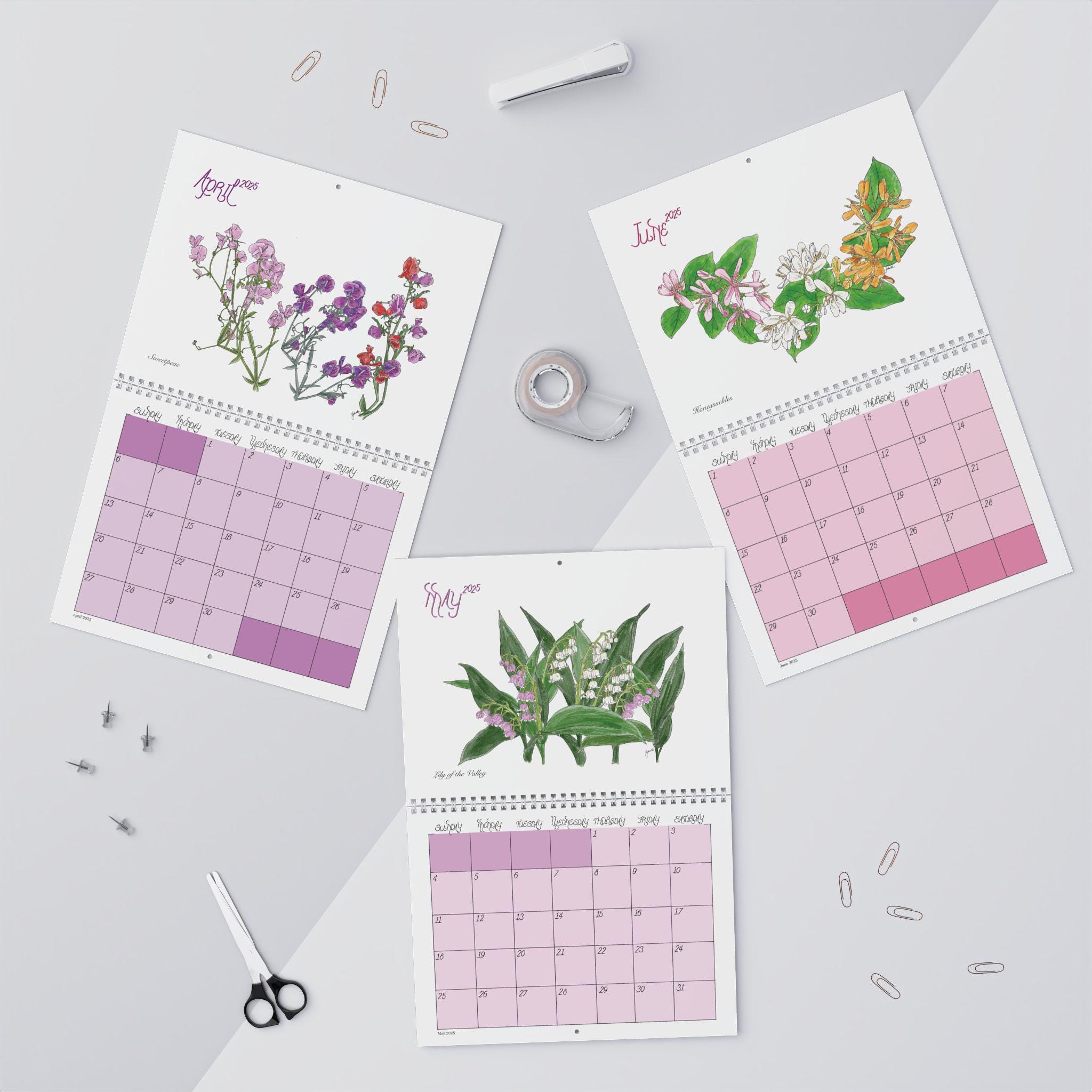 2025 Calendar Beautiful Florals Folding Watercolor Calendar January ...