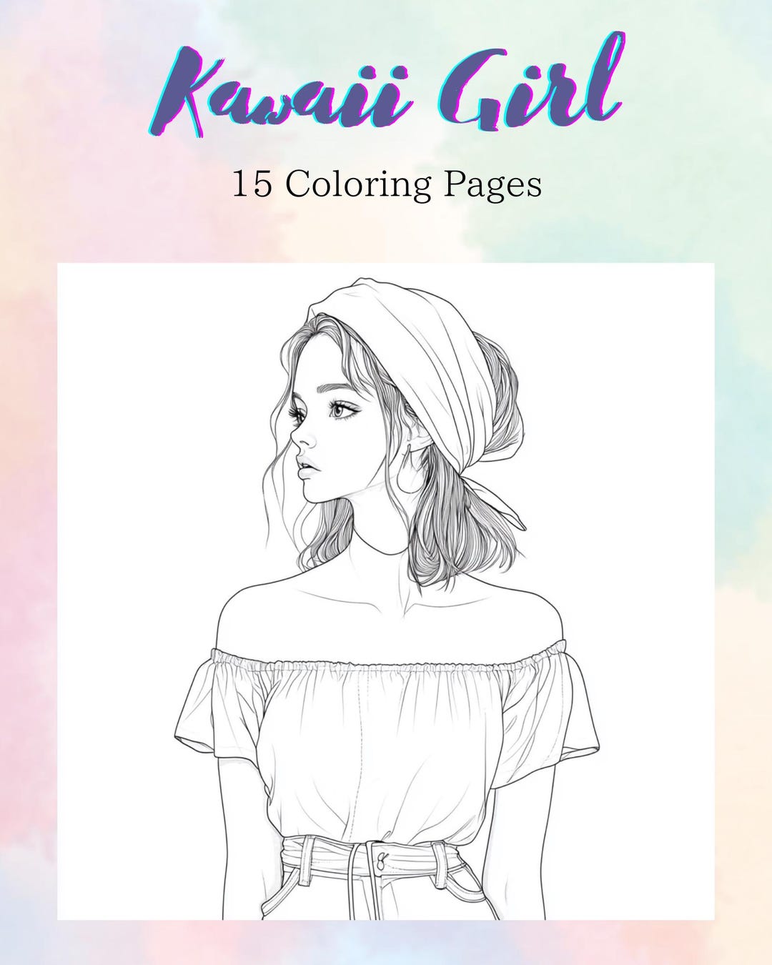 15 Kawaii Girl Coloring Pages for Young Adults, Instant Download ...