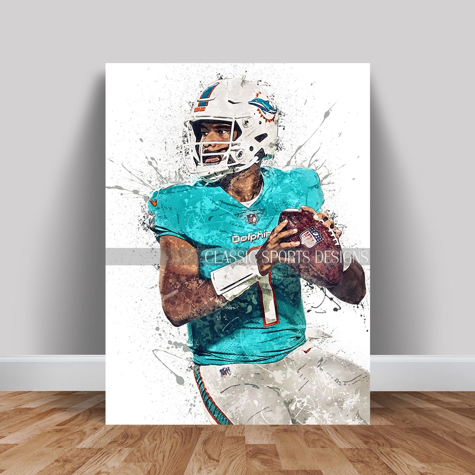 Tua Tagovailoa Poster, Miami Dolphins, Canvas Wrap, Wall Art Print ...
