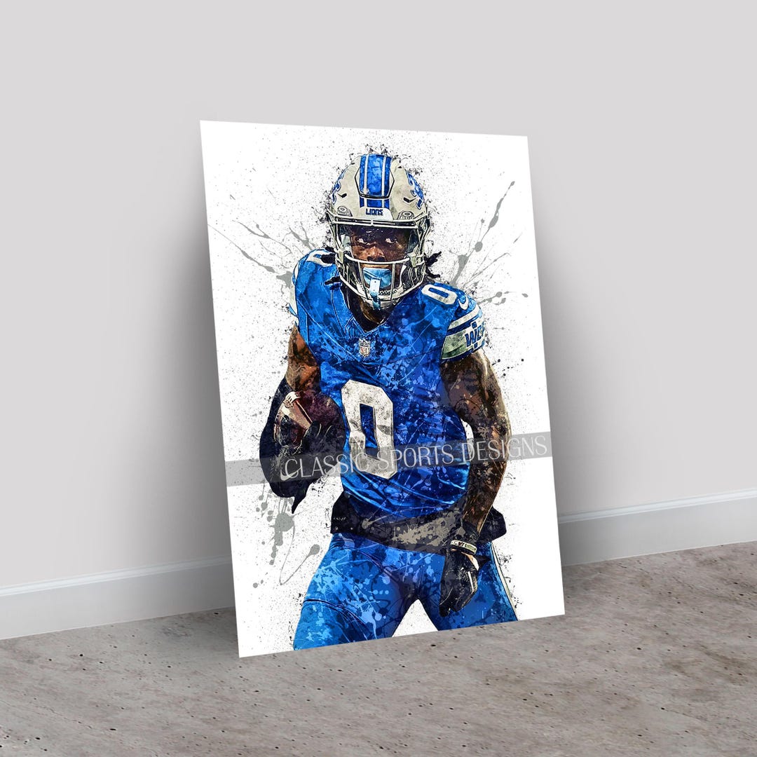 Jahmyr Gibbs Poster, Detroit Lions, Canvas Wrap, Wall Art Print, Kids ...