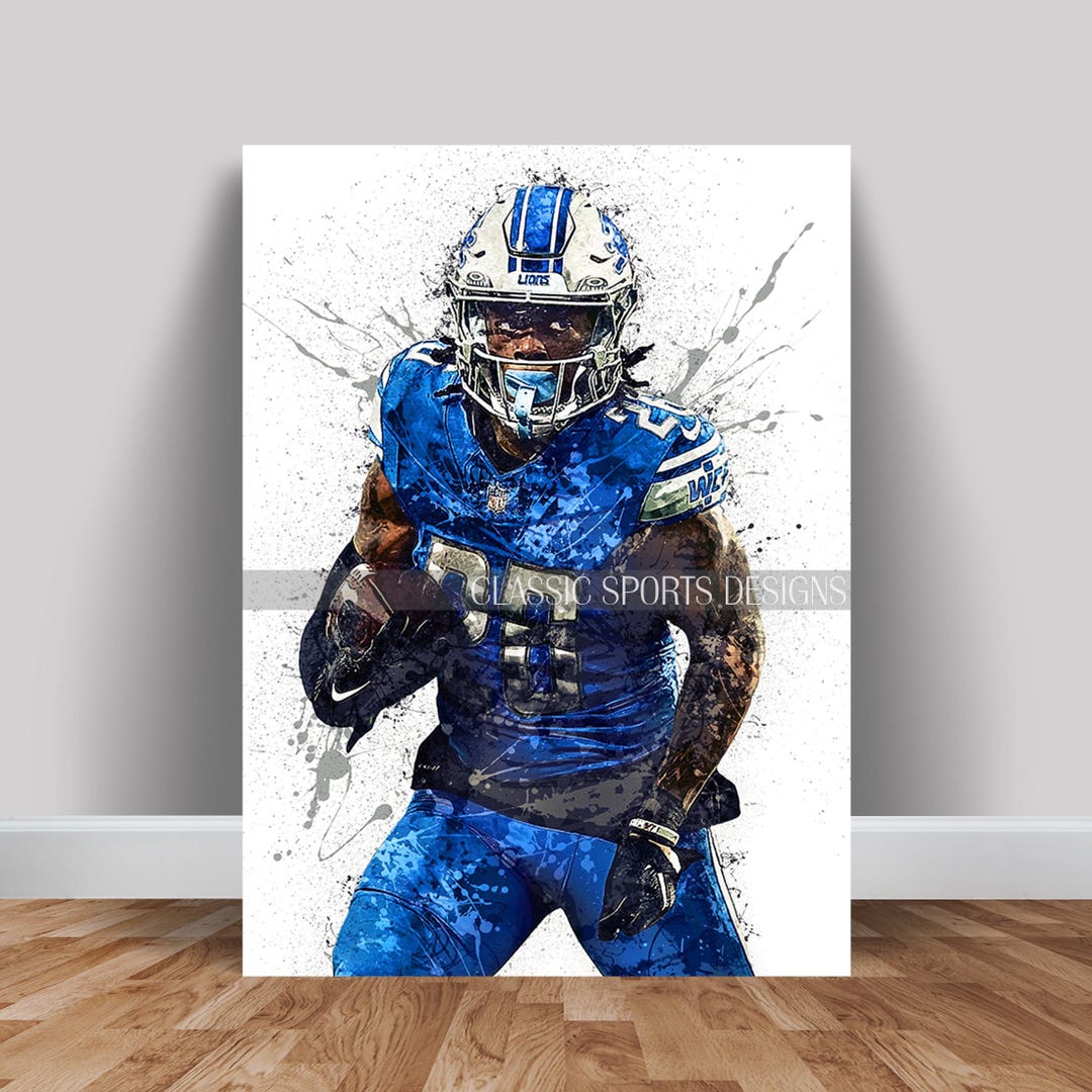 Jahmyr Gibbs Poster, Detroit Lions, Canvas Wrap, Wall Art Print, Kids ...