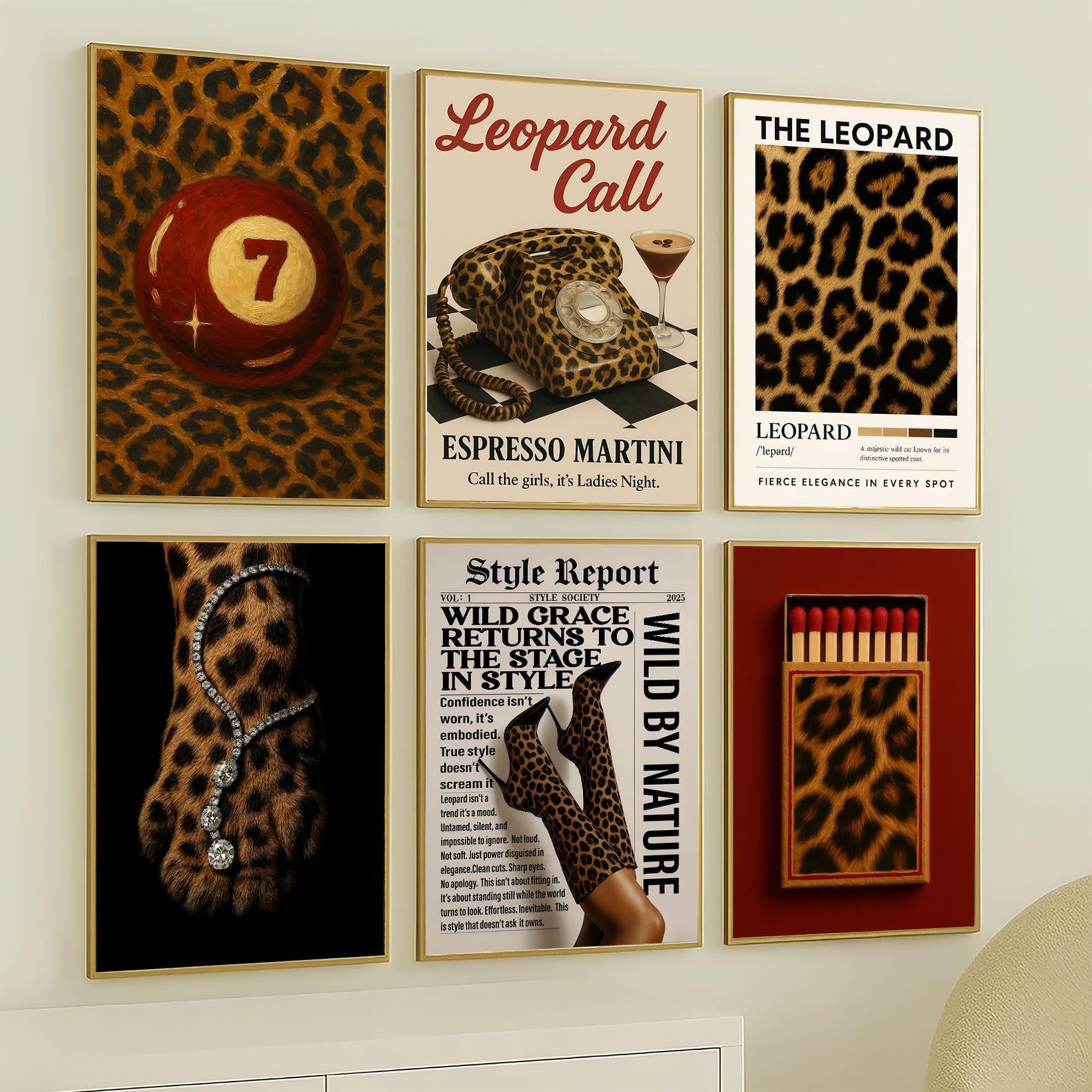 Girly Wall Art Set, Retro Leopard Poster, Leopard Lucky Print, Cheetah ...