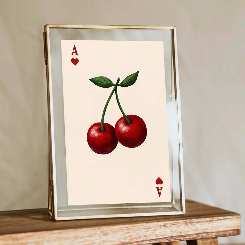 Retro Ace Card Print, Cherry Poster, Playing Card Poster, Aesthetic Ace ...