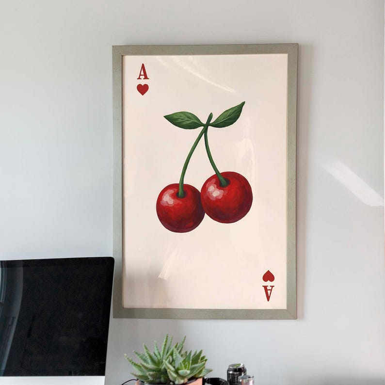Retro Ace Card Print, Cherry Poster, Playing Card Poster, Aesthetic Ace ...
