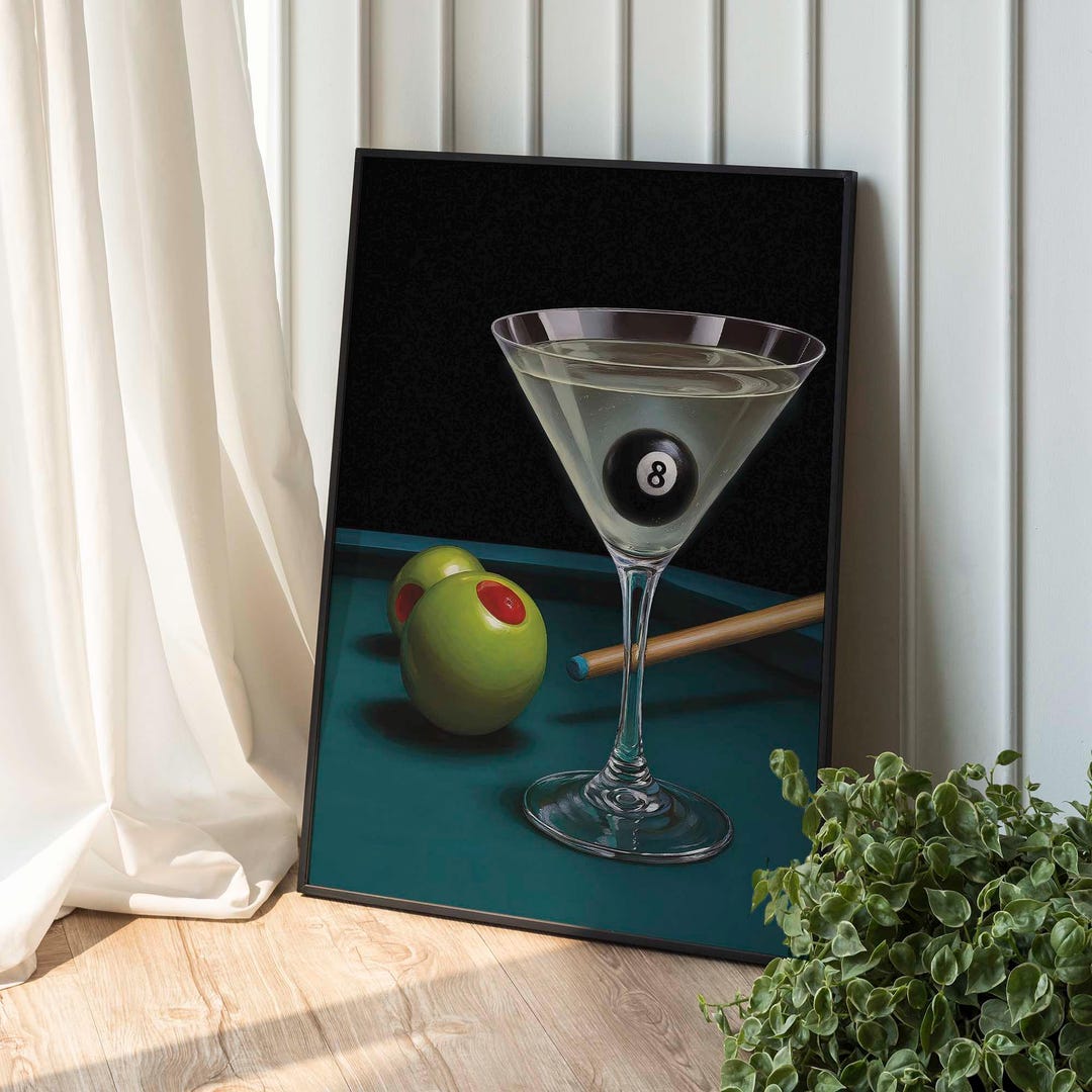 Retro 8 Ball Martini Poster, Lucky 8 Ball Print, Martini Cocktail Wall ...