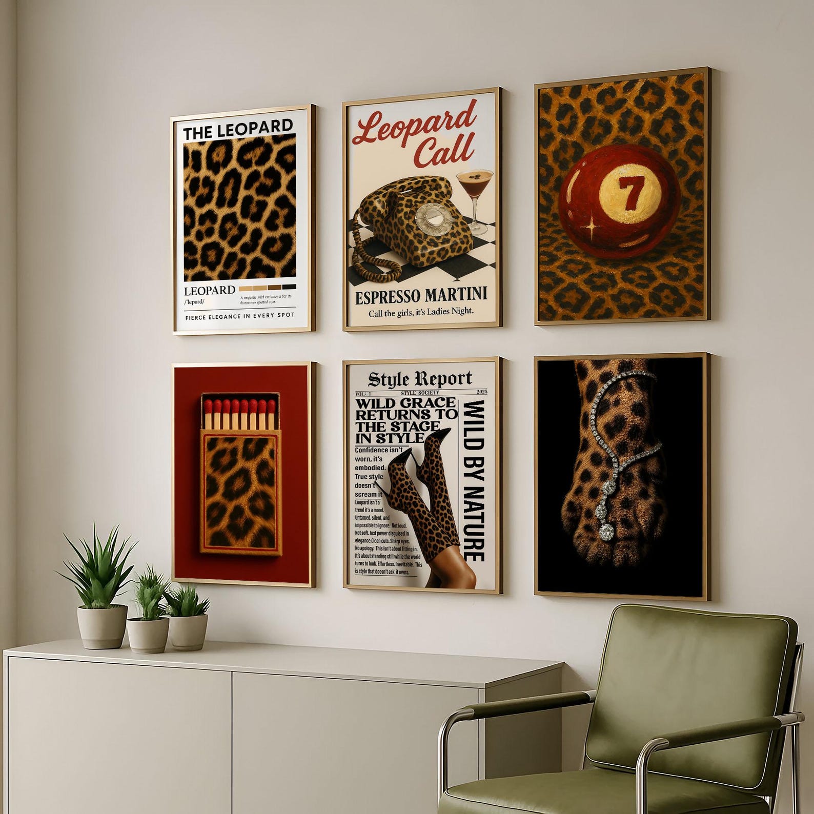 Girly Wall Art Set, Retro Leopard Poster, Leopard Lucky Print, Cheetah ...