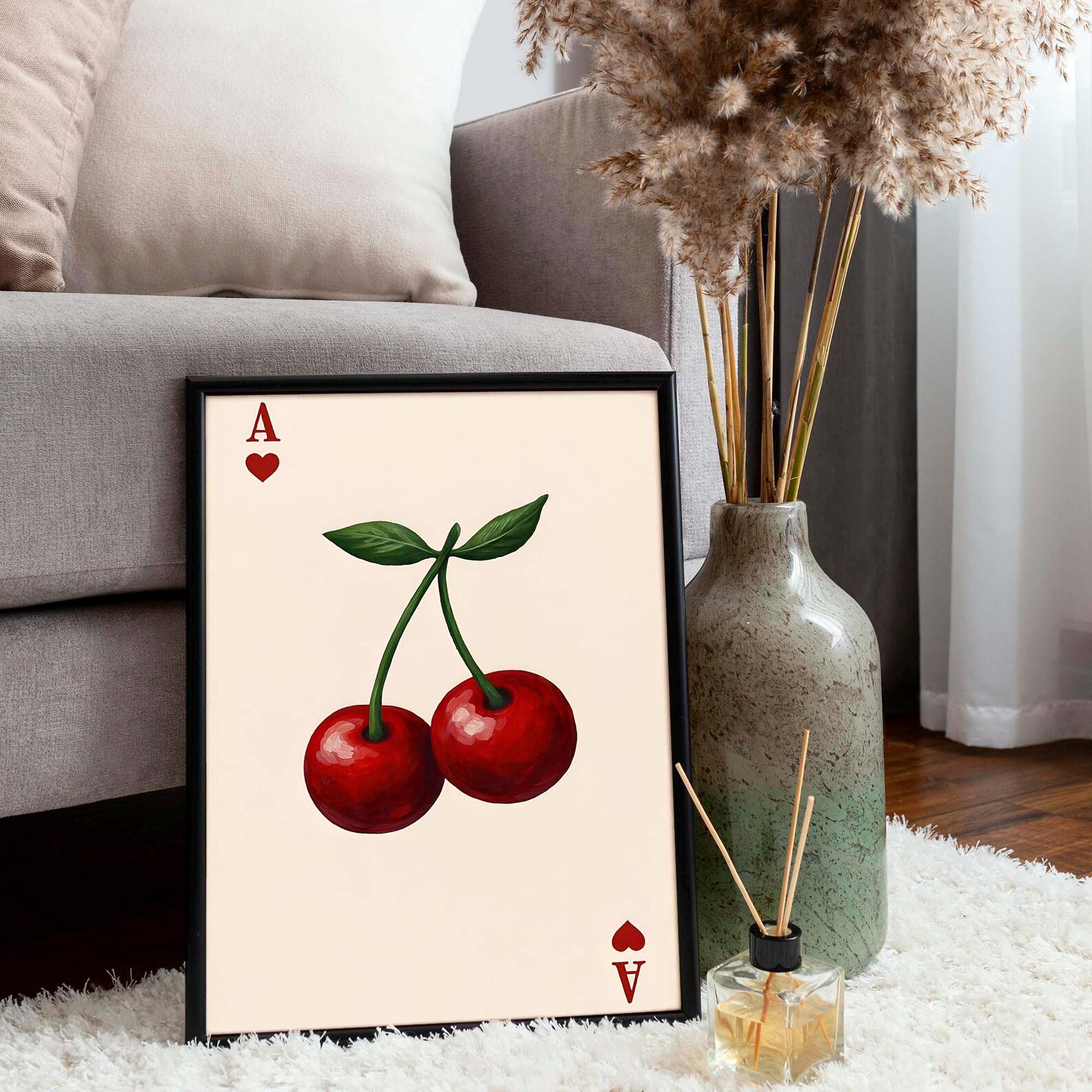 Retro Ace Card Print, Cherry Poster, Playing Card Poster, Aesthetic Ace ...