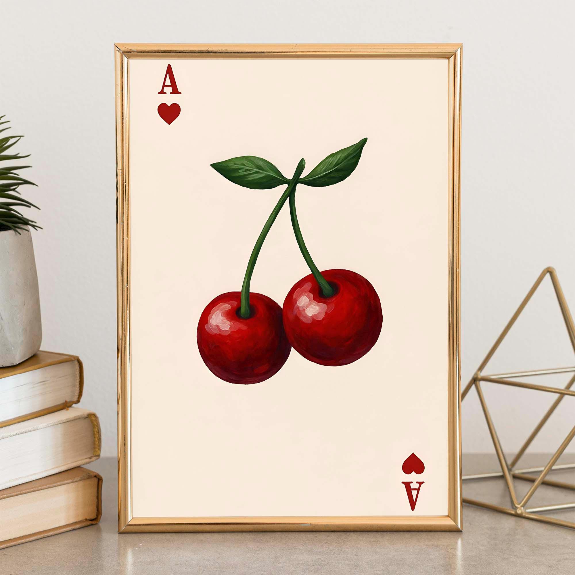 Retro Ace Card Print, Cherry Poster, Playing Card Poster, Aesthetic Ace ...