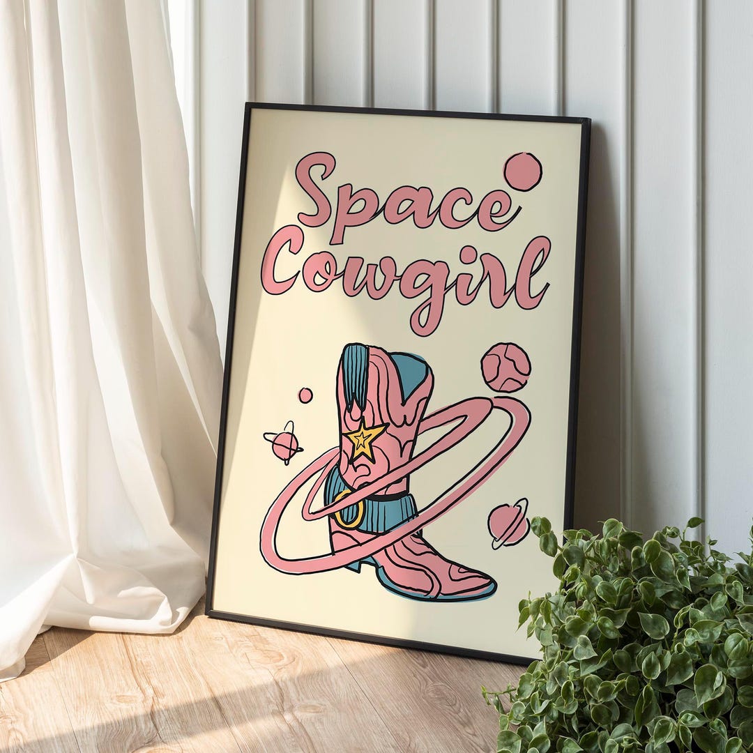 Space Cowgirl Poster, Retro Western Art Prints, Vintage Cowgirl Poster ...