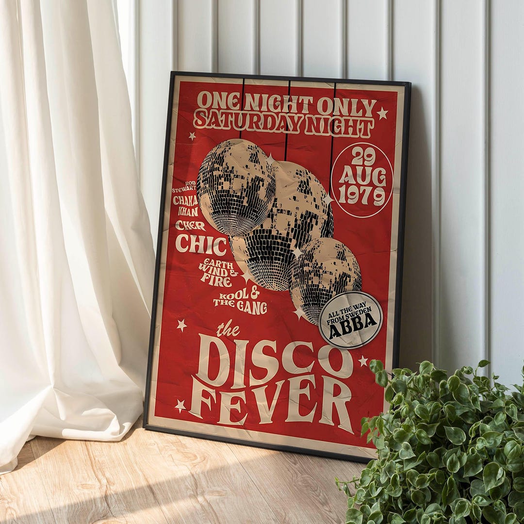 Retro Disco Fever Poster, Preppy Dorm Room Decor, Gifteds, Funky Disco ...