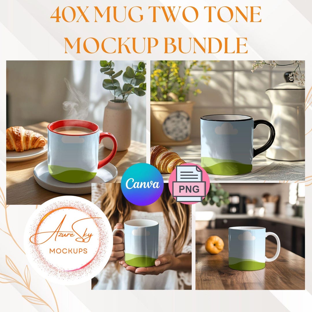 Two-tone Mug Mockup Bundle for Canva: 11oz Accent Mug Templates ...