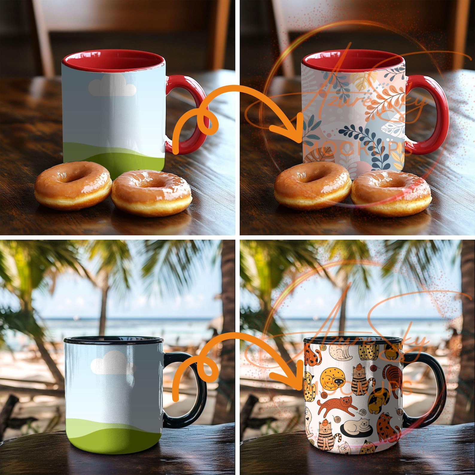 Two-tone Mug Mockup Bundle for Canva: 11oz Accent Mug Templates ...