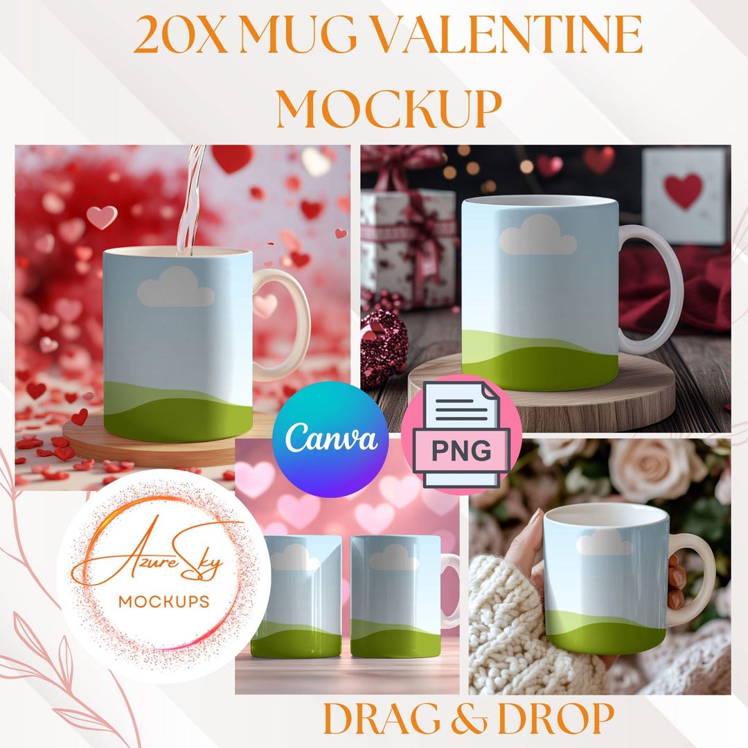 20 Valentine Mug Mockups Canva Template Bundle | Romantic Mug Design ...