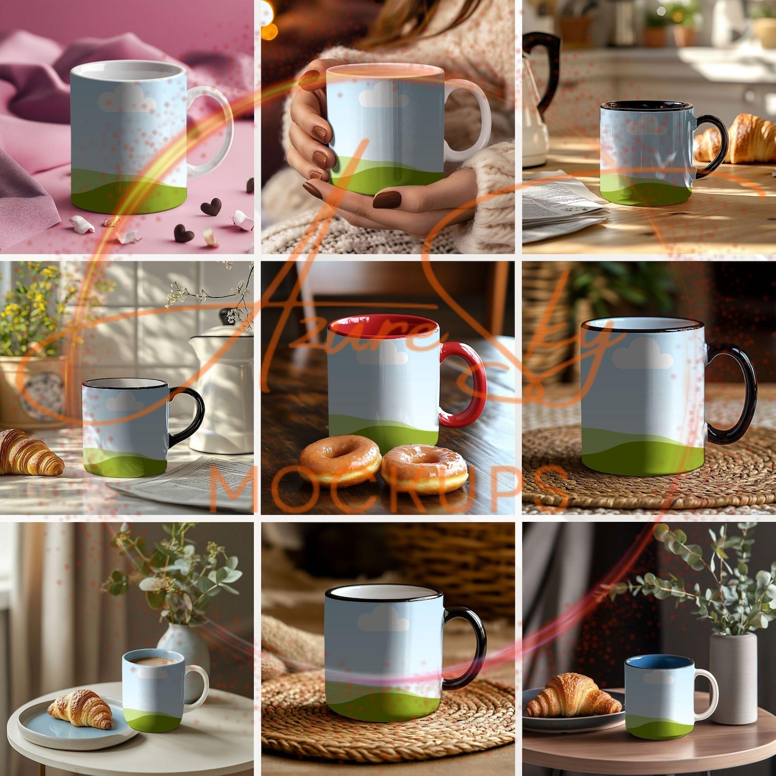 Two-tone Mug Mockup Bundle for Canva: 11oz Accent Mug Templates ...