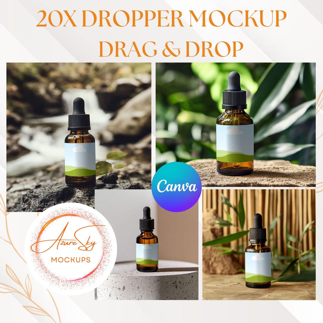 20x Dropper Bottle Mockup Templates | Editable Canva Mockups for ...