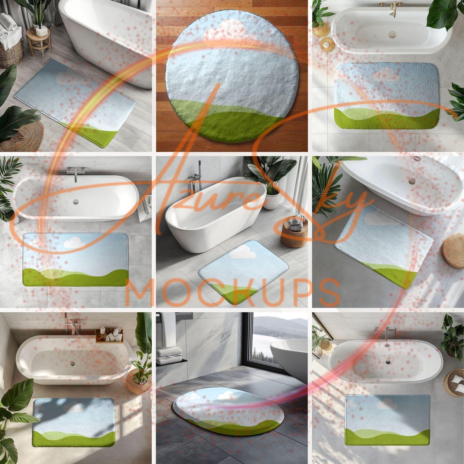 Bathroom Rug Mockup Bundle for Canva - Editable Interior Floor Mat ...