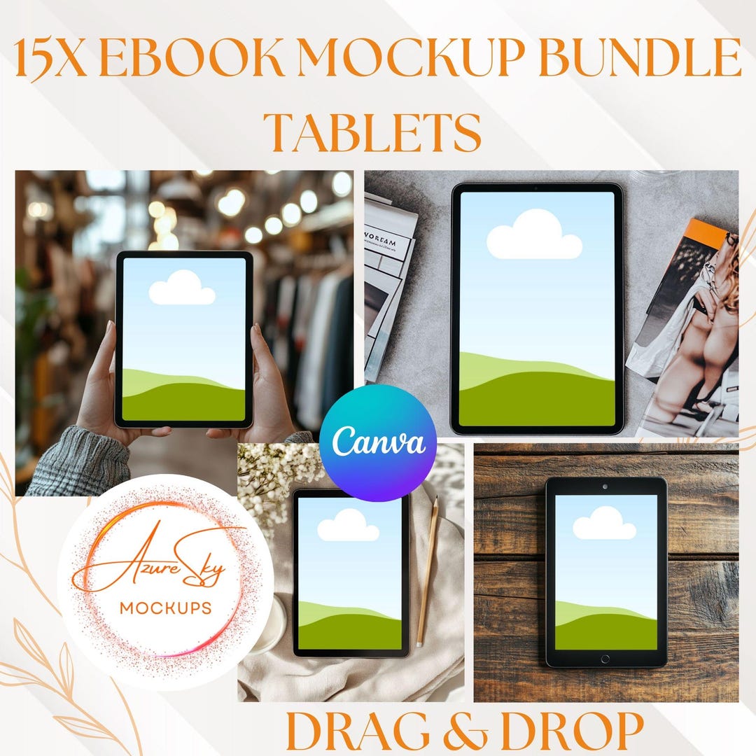 15x Ebook Mockup Bundle for Tablets | Editable Canva Templates for ...