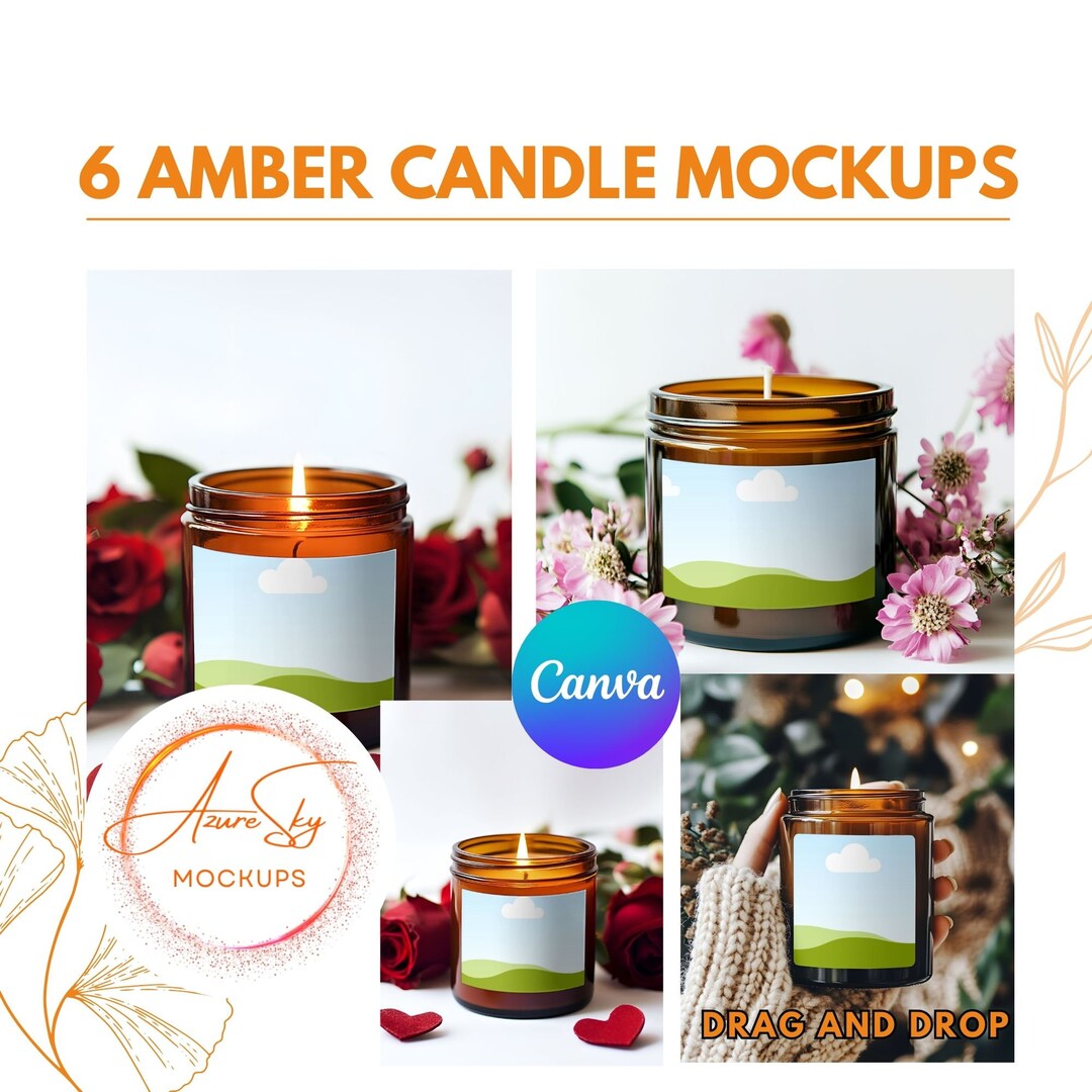 Amber Candle Mockup for Canva - Realistic Editable Label Templates ...