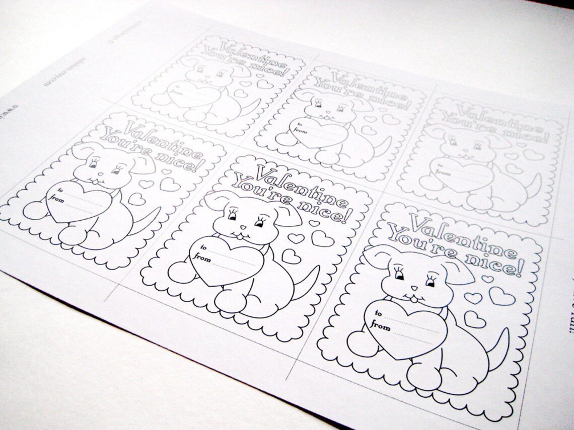 Printable Puppy Valentines to Color - Etsy