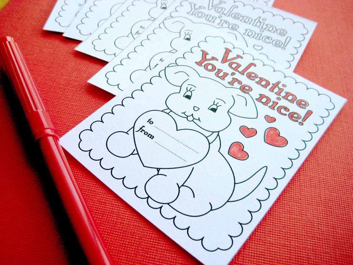 Printable Puppy Valentines to Color - Etsy
